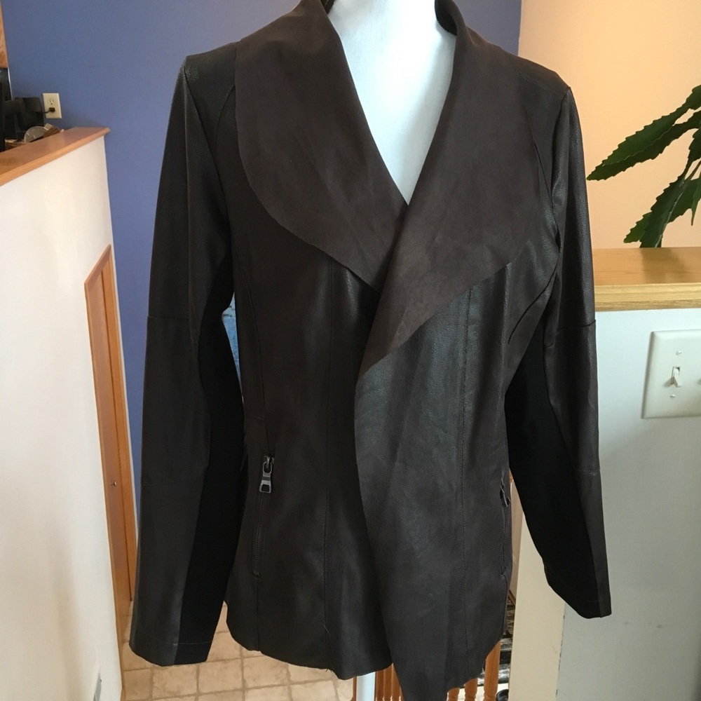 Kate & Mallory Faux Leather Draping Jacket, Size M - Gem